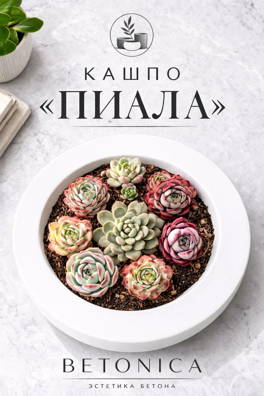 Кашпо для цветов, растений "Дом/Улица", бетон, настольное, 22.5 см x 7 см