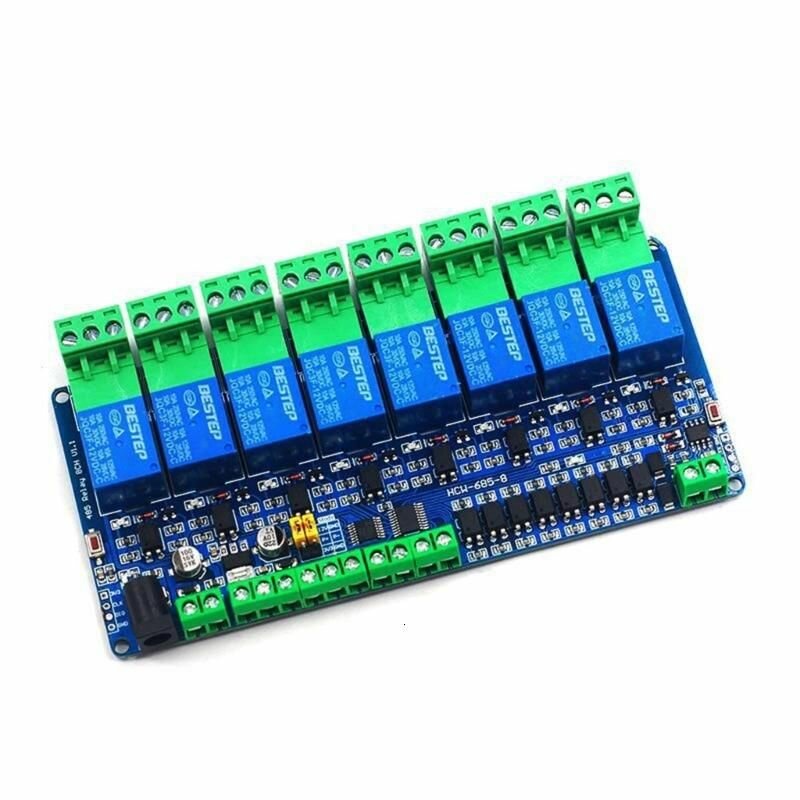 8-канальный модуль реле Modbus RTU 12В с RS485 и TTL