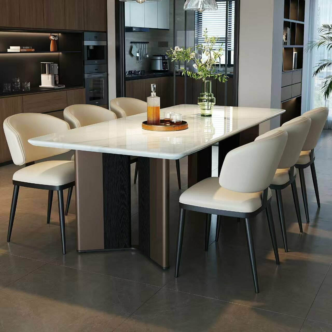 Обеденный стол VelmoraStudio Vento Stone с каменной столешницей и металлическим основанием