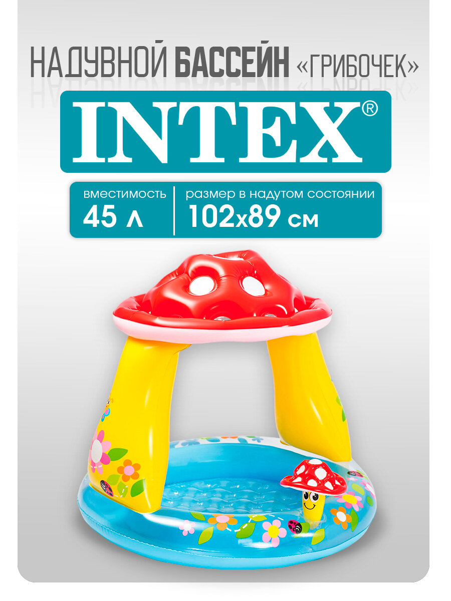 Детский надувной бассейн Intex "Грибочек" 102х89 см, на 45 литров, для детей от 1+