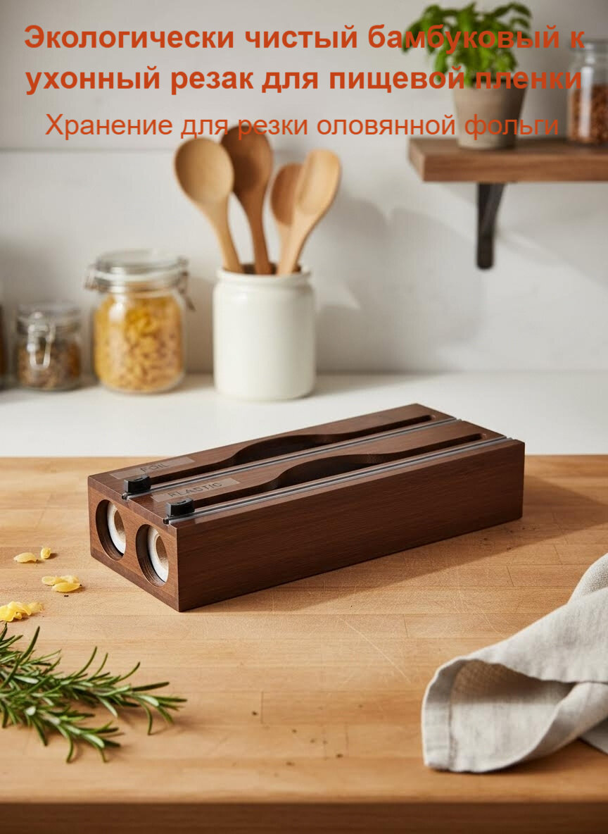 Держатель для кухонной фольги и пленки из бамбука, влагостойкий, 18×15×34 см, коричневый