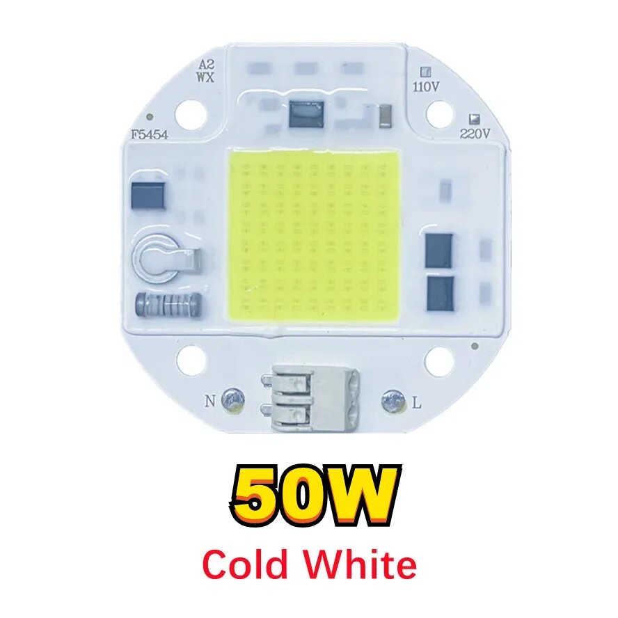 LED COB чип 50W Cold White 220V, Напряжение-AC220V, Бренд-NNNB, Цвет товара-белый