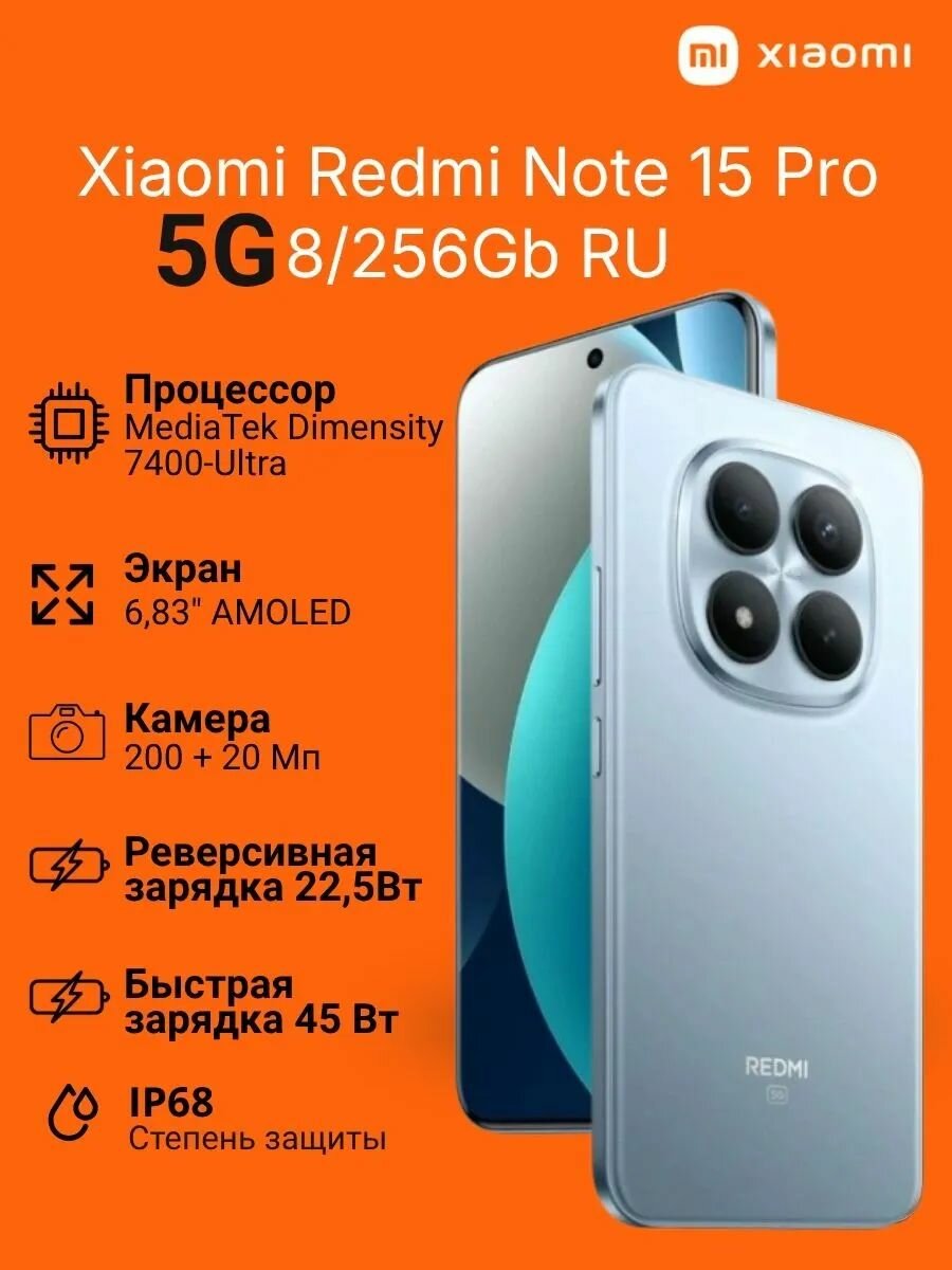Смартфон Xiaomi Redmi Note 15 Pro_5G 8/256Gb Голубой RU