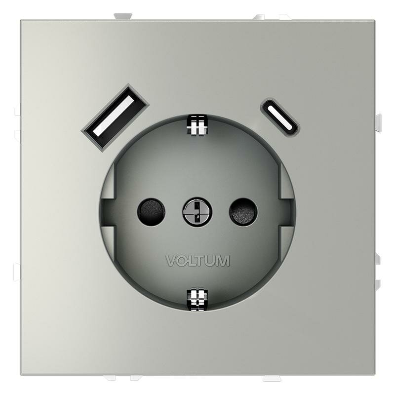 Розетка 1-м СП S70 16А с USB A+С с заземл. защ. шторки механизм сталь Voltum VLS040505