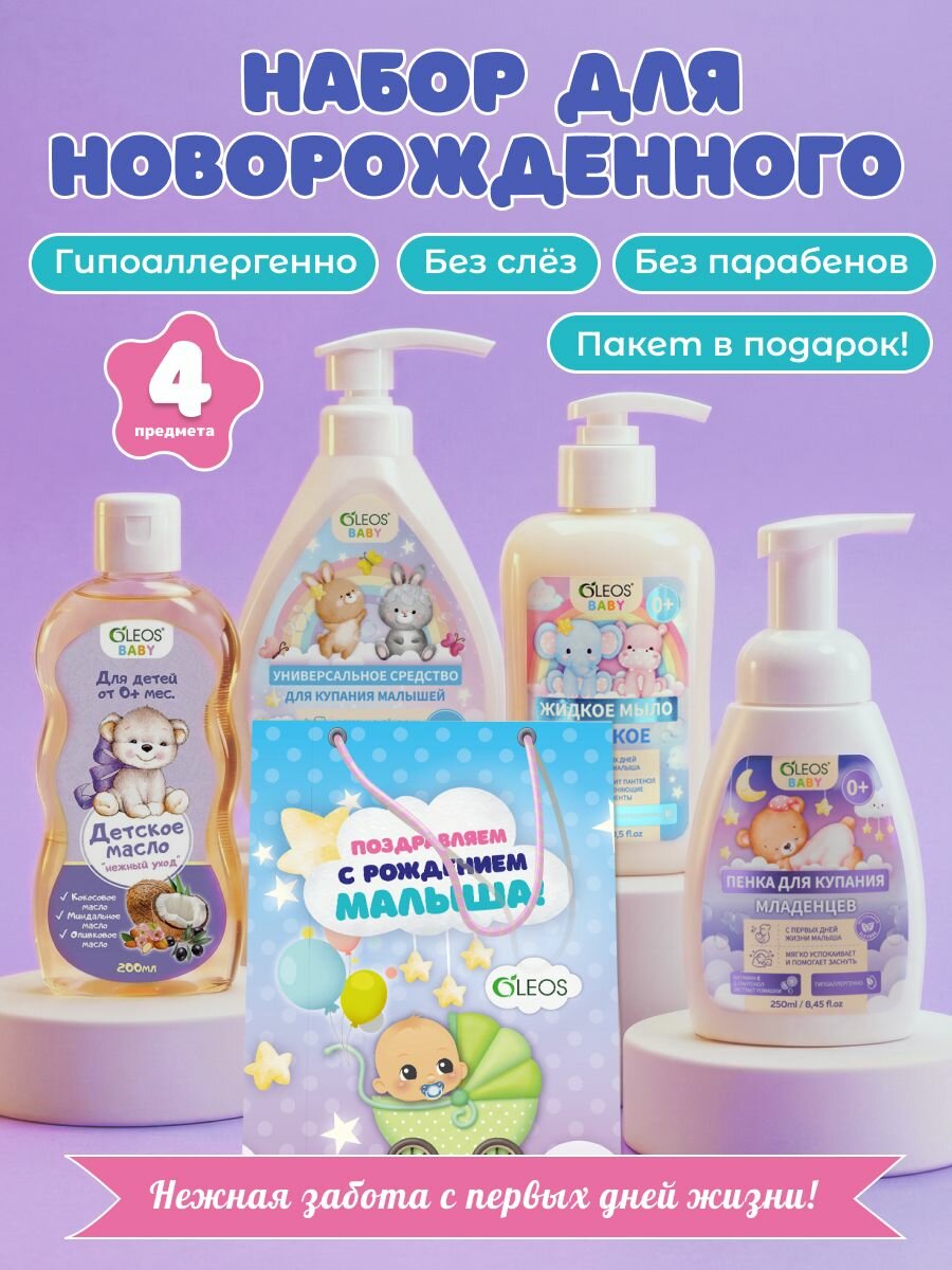 Подарочный набор для купания и гигиены новорожденного, 4 шт.