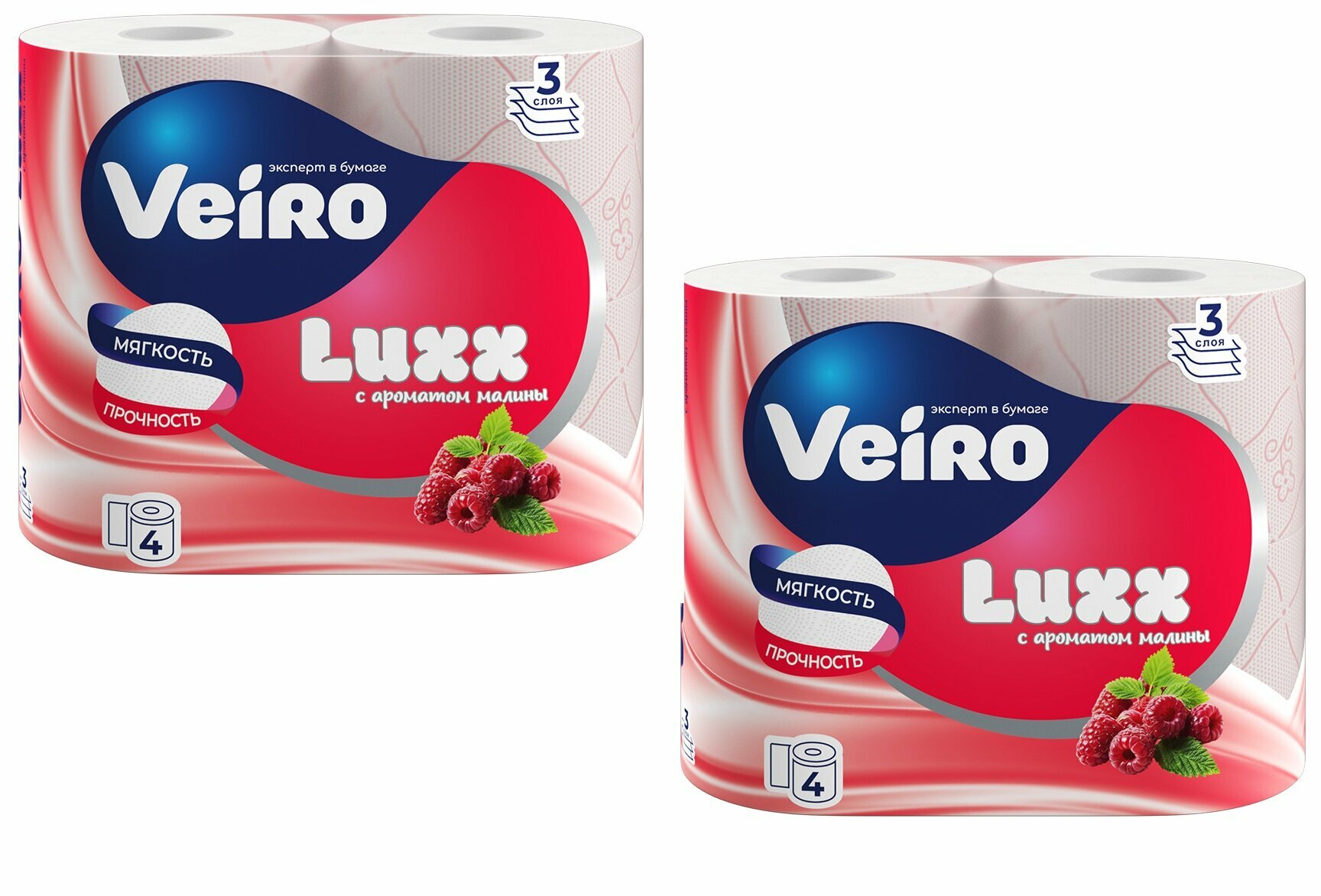 Туалетная бумага Veiro Luxx ароматизированная Малина Белая 4шт 3сл, 2упаковки