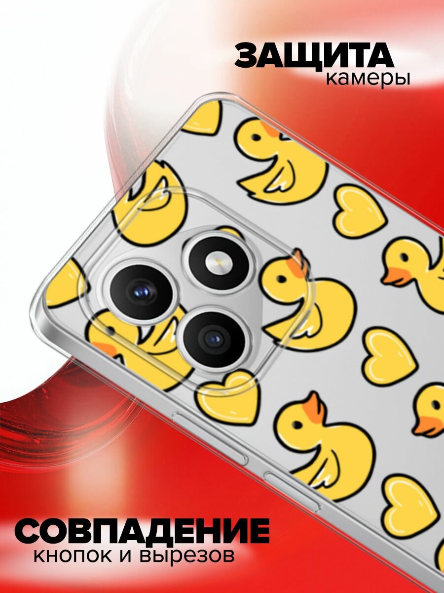 Силиконовый чехол на Honor X8d / Хонор X8d с принтом Желтые уточки и сердечки — фото 1