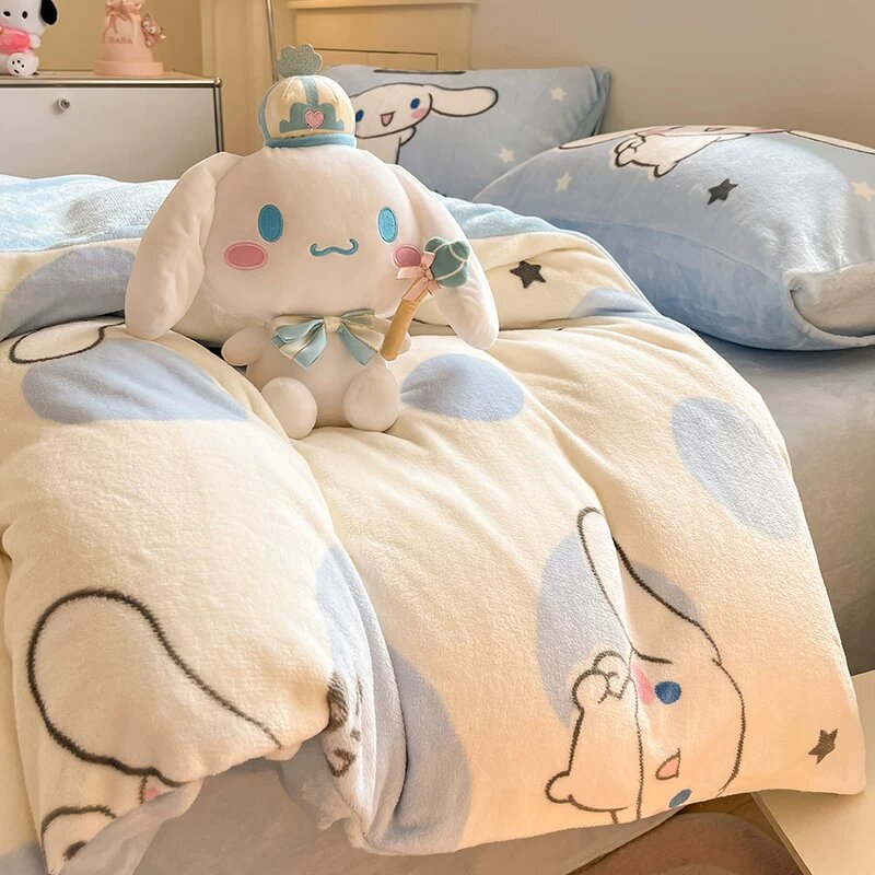 Комплект постельного белья из четырех предметов KT Cat Winter Milk Velvet, двусторонний коралловый велюр Sanrio,