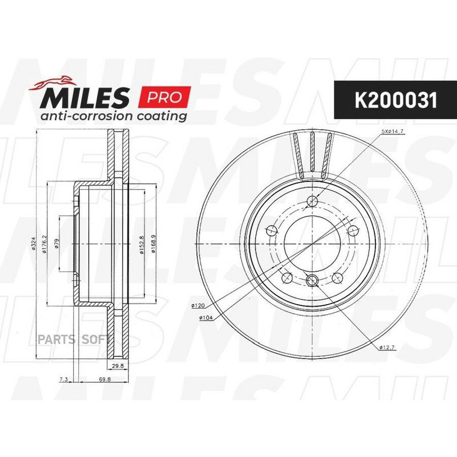 MILES K200031 Диск тормозной BMW E60/61 2.0-3.0 03- передний вент. ()