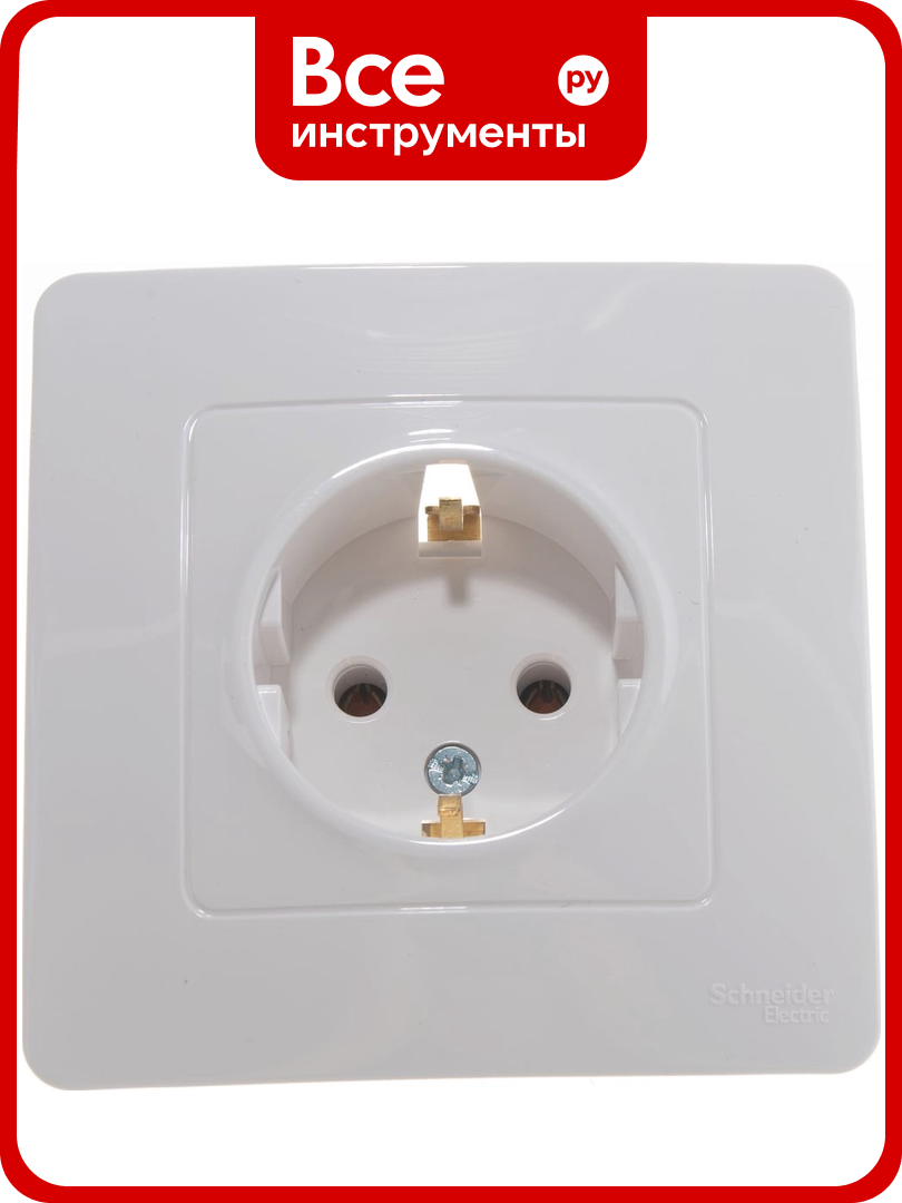 Розетка Systeme Electric BLANCA с заземлением без шторок, белый BLNRS001011, квадратный встраиваемый тип из АБС‑пластика
