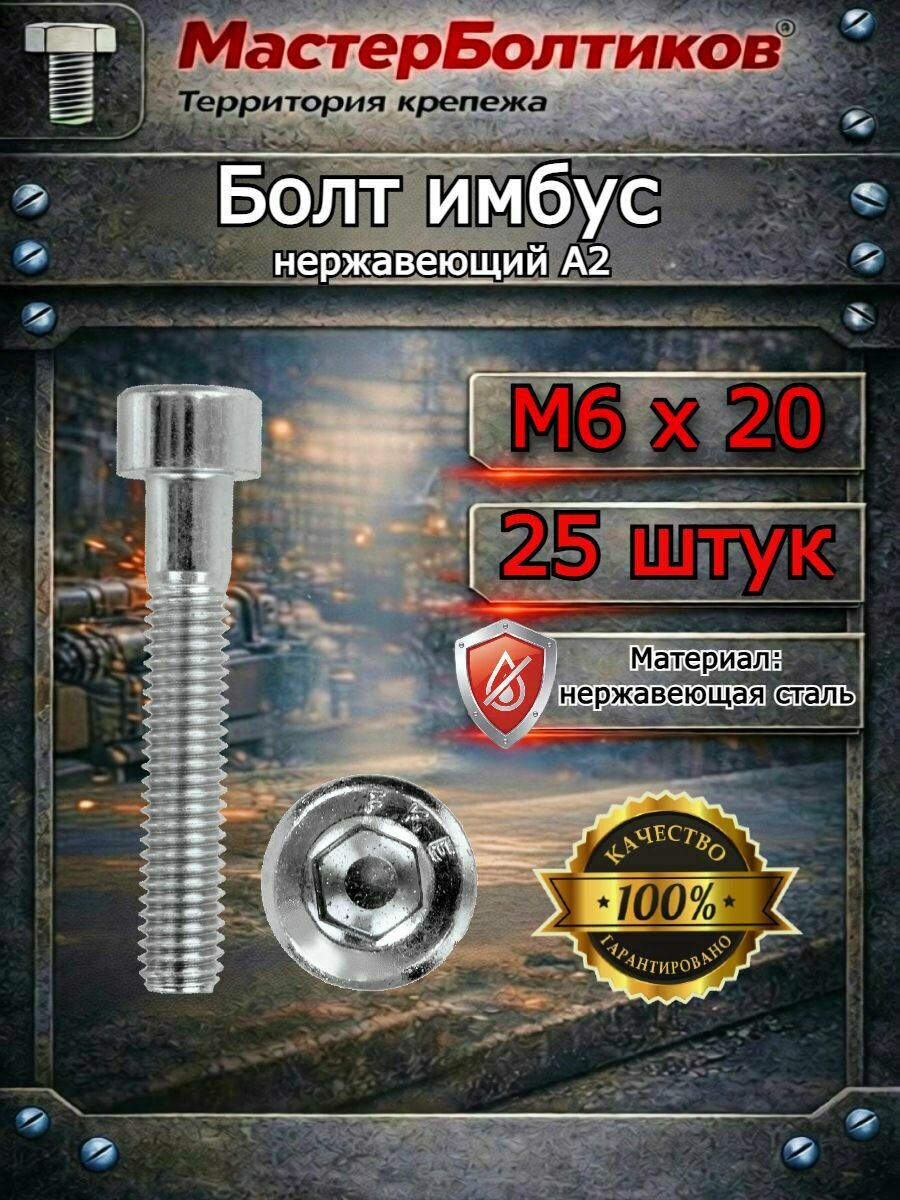 Болт имбус 6х20 винт нержавеющий А2 DIN912 "МастерБолтиков" ( 25 шт )