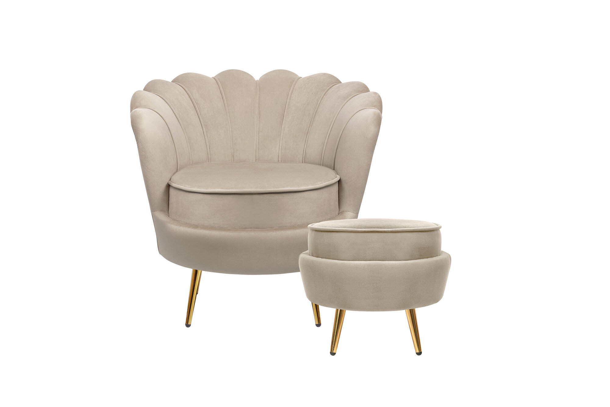 Кресло Mak-interior "Ракушка Pearl Taupe", с пуфом, светло-коричневый велюр