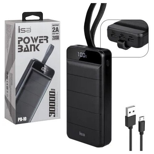 Внешний аккумулятор Белый Power bank ISA PB-10 30000 mah, черный / Павербанк / Внешний аккумулятор для телефона