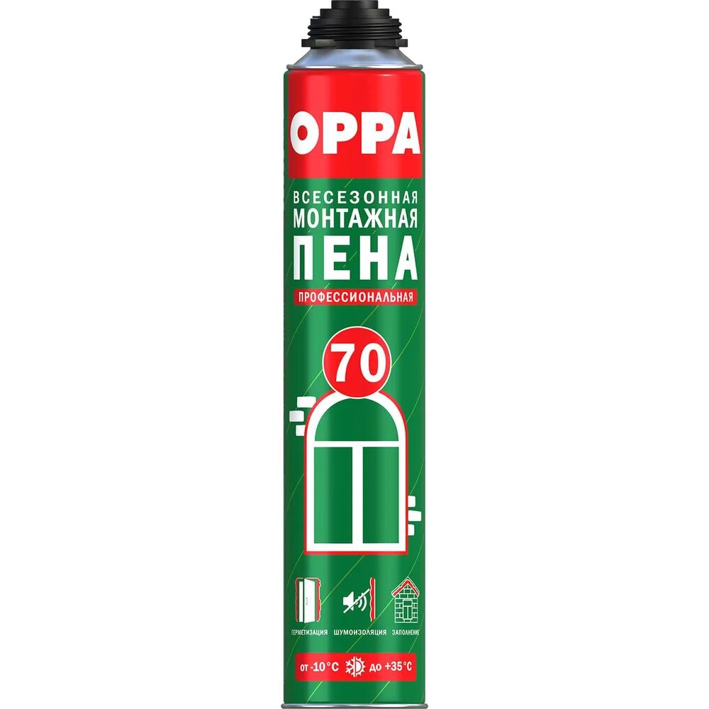 Монтажная пена профессиональная всесезонная OPPA для пистолета, выход 70 л, полиуретановая, 875 мл PROF70 OPPAPROF70