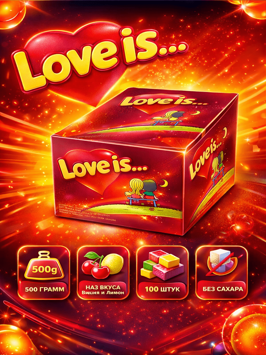 Жевательная резинка Love is вишня-лимон (4.2г x 100шт), 420г