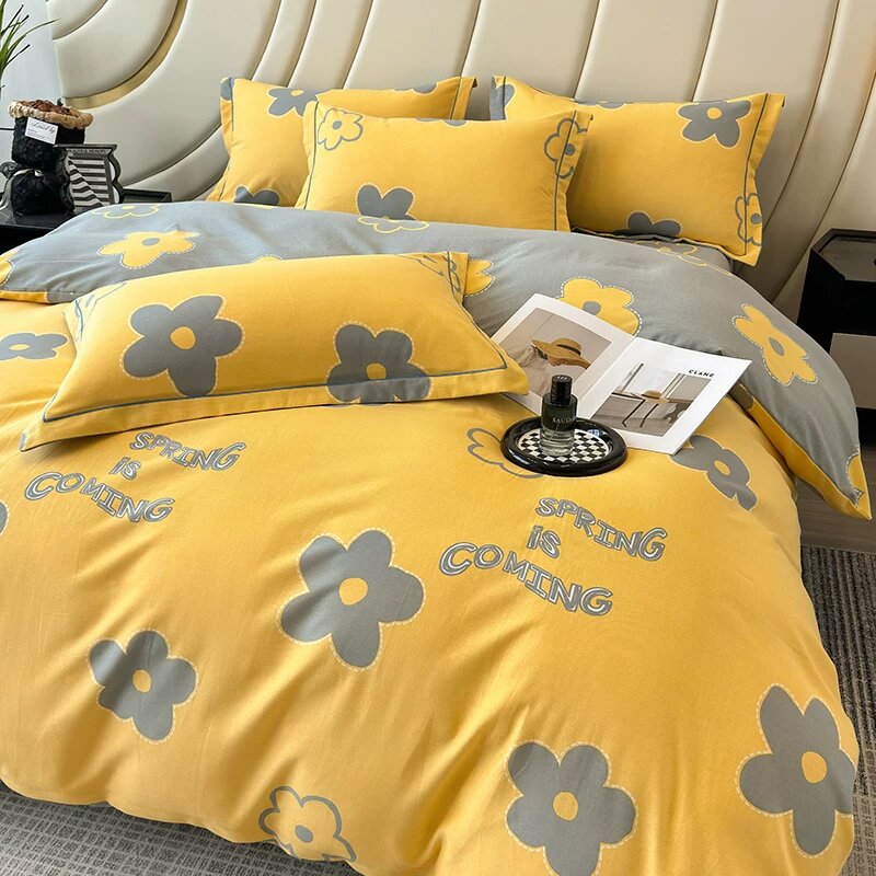 Комплект постельного белья Crystal Home Textiles из 100% чистого хлопка, утолщенный, с начесом, четыре предмета: