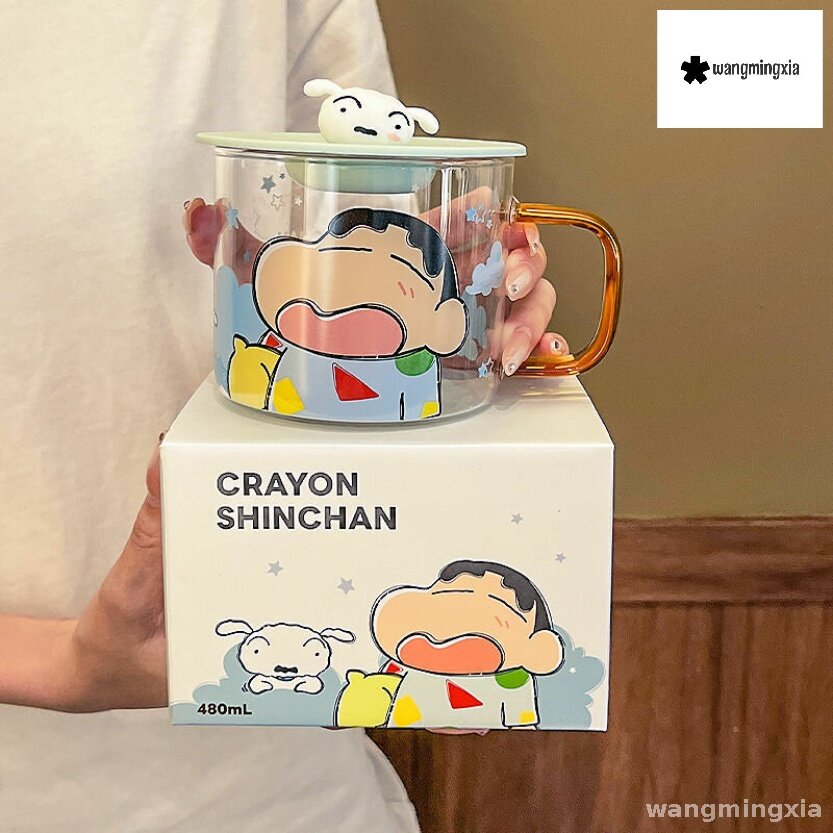 Премиальная стеклянная кружка для воды Crayon Shinchan 2025, эксклюзивная женская модель с удобной ручкой, термостойкая и предназначенная для домашнего использования в летний период