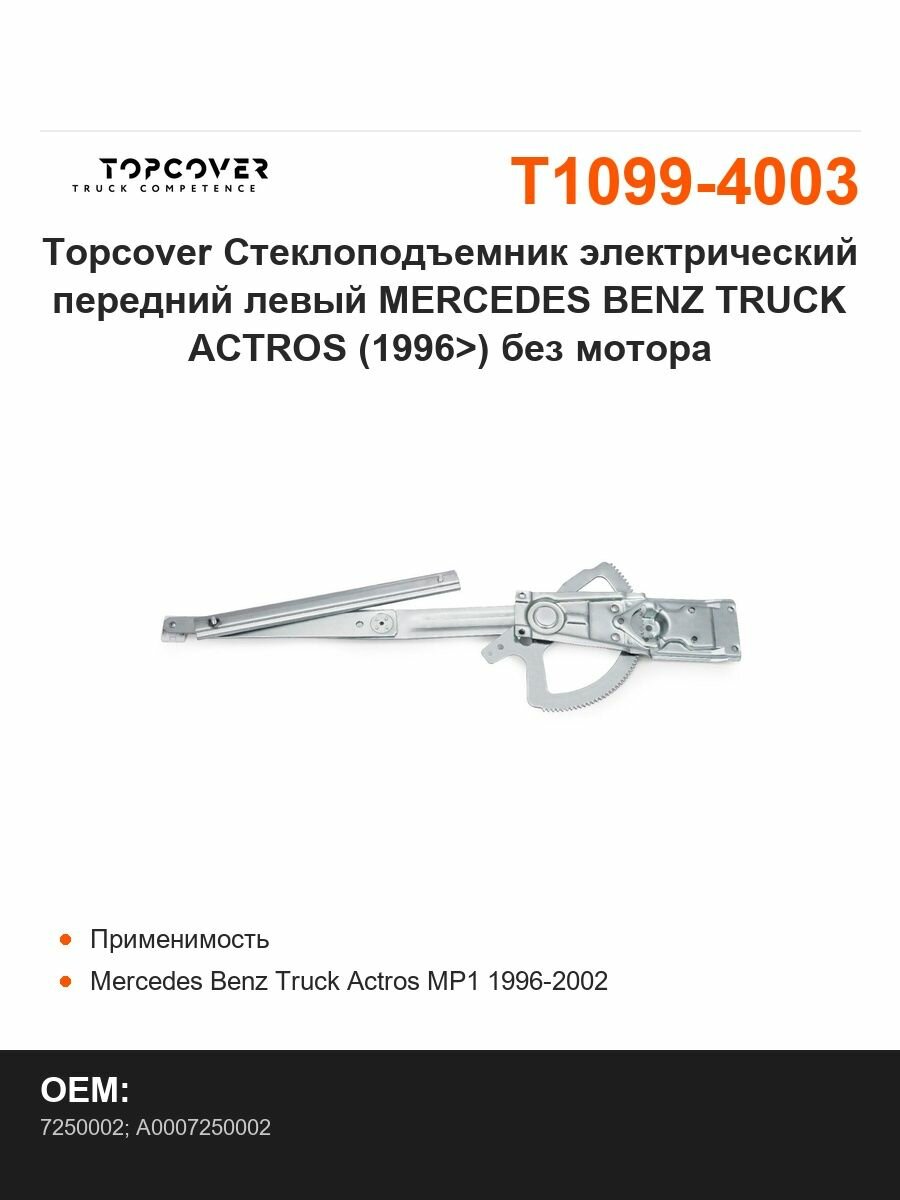 Topcover Стеклоподъемник электрический передний левый MERCEDES BENZ TRUCK ACTROS (1996>) без мотора