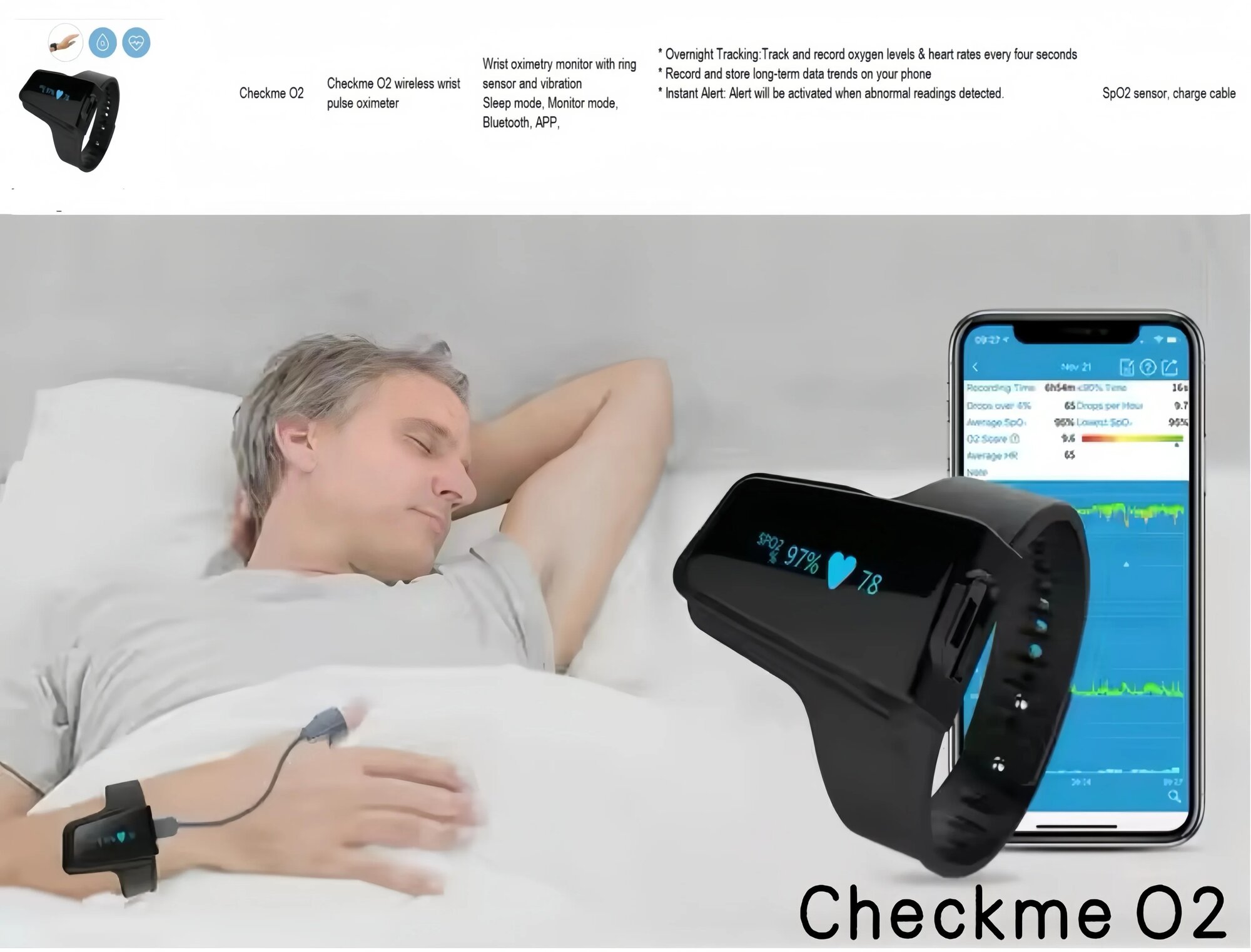Checkme O2 оксиметр пульсоксиметр Bluetooth, черный