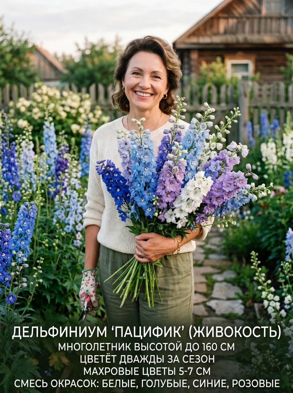 Семена Дельфиниум Пацифик (Живокость) 0,1 г, высокорослый многолетник 90-160 см, махровые цветы 5-7 см, смесь окрасок