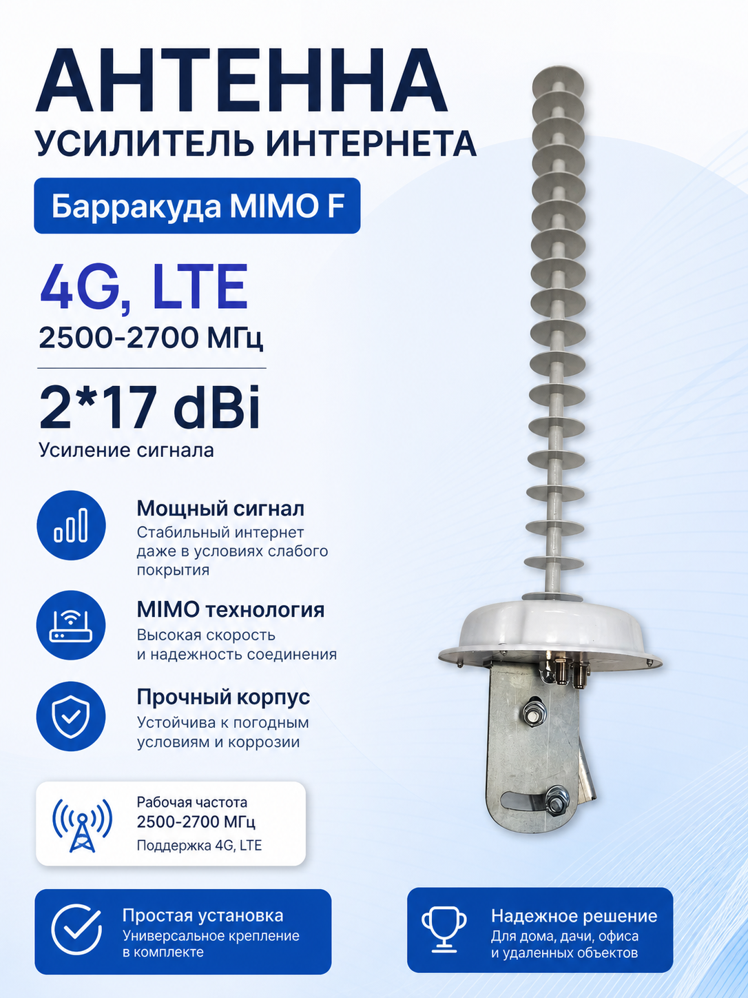 Антенна усилитель интернета 4G, LTE Барракуда MIMO F 2500-2700 Мгц, 2*17 dBi