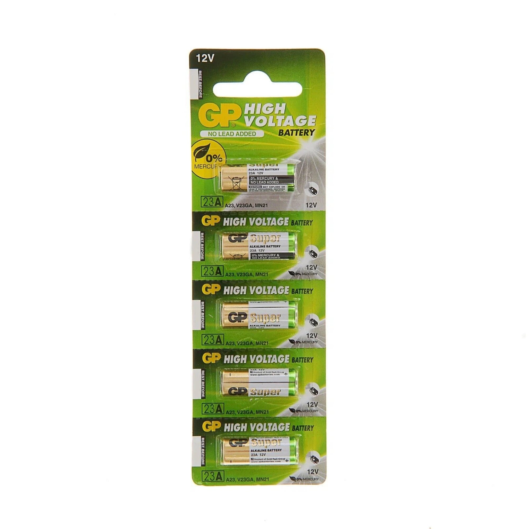Батарейка алкалиновая GP Mercury Free, А23 (23AF, V23GA, MN21)-5BL, 12В, блистер, 5 шт. 1528617