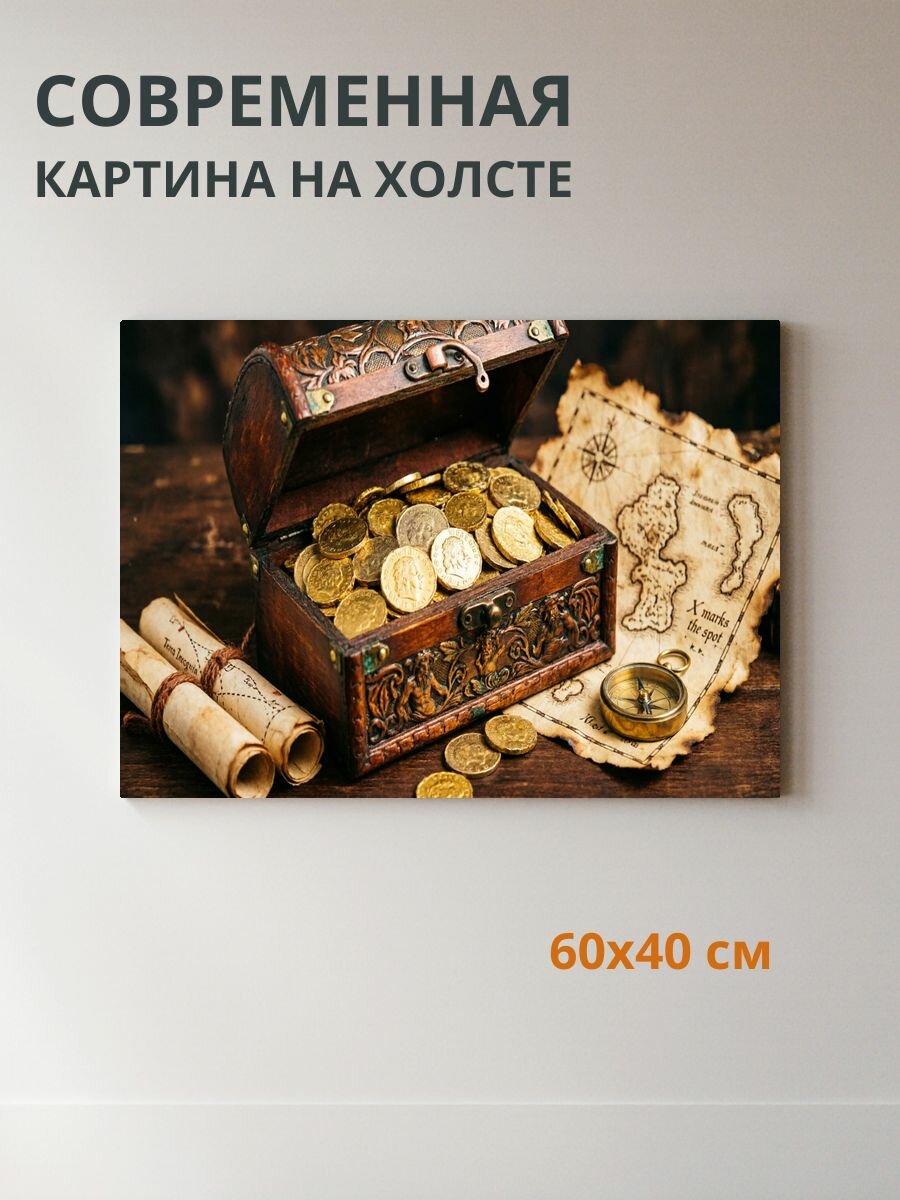 Картина на холсте Сокровища и карта 60x40 см