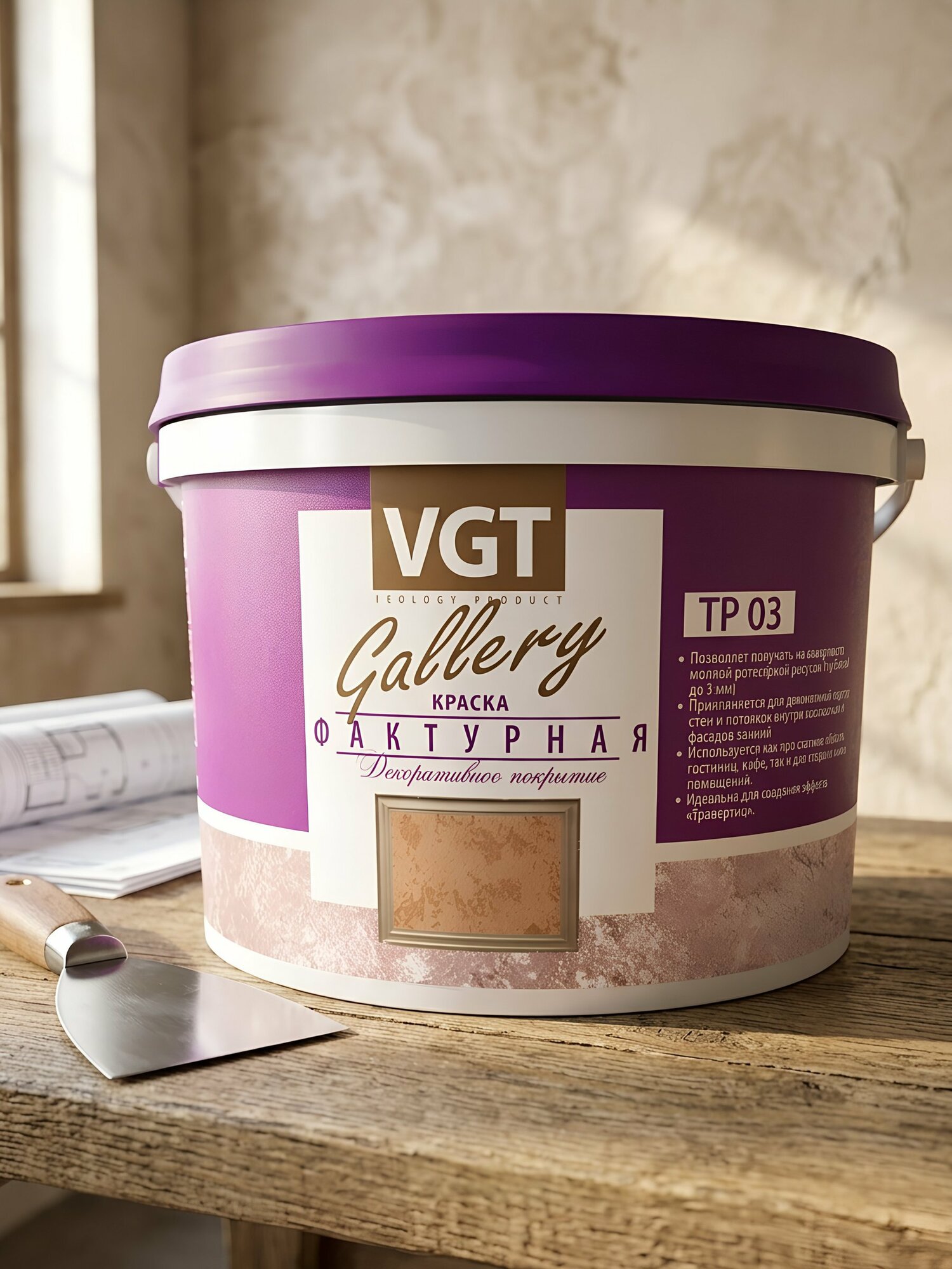 Краска воднодисперсионная, VGT, акриловая, фактурная, моющаяся, матовая, 9 кг