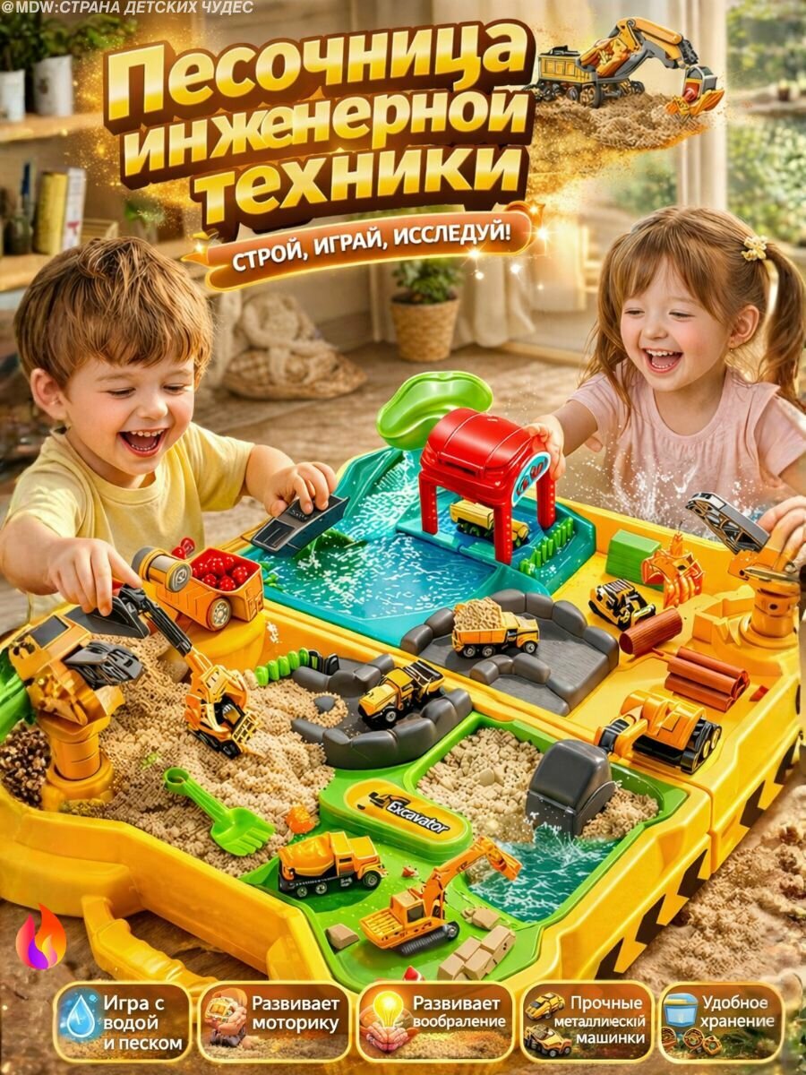 Игровой набор песочница с водой 6 в 1 с машинками и аксессуарами