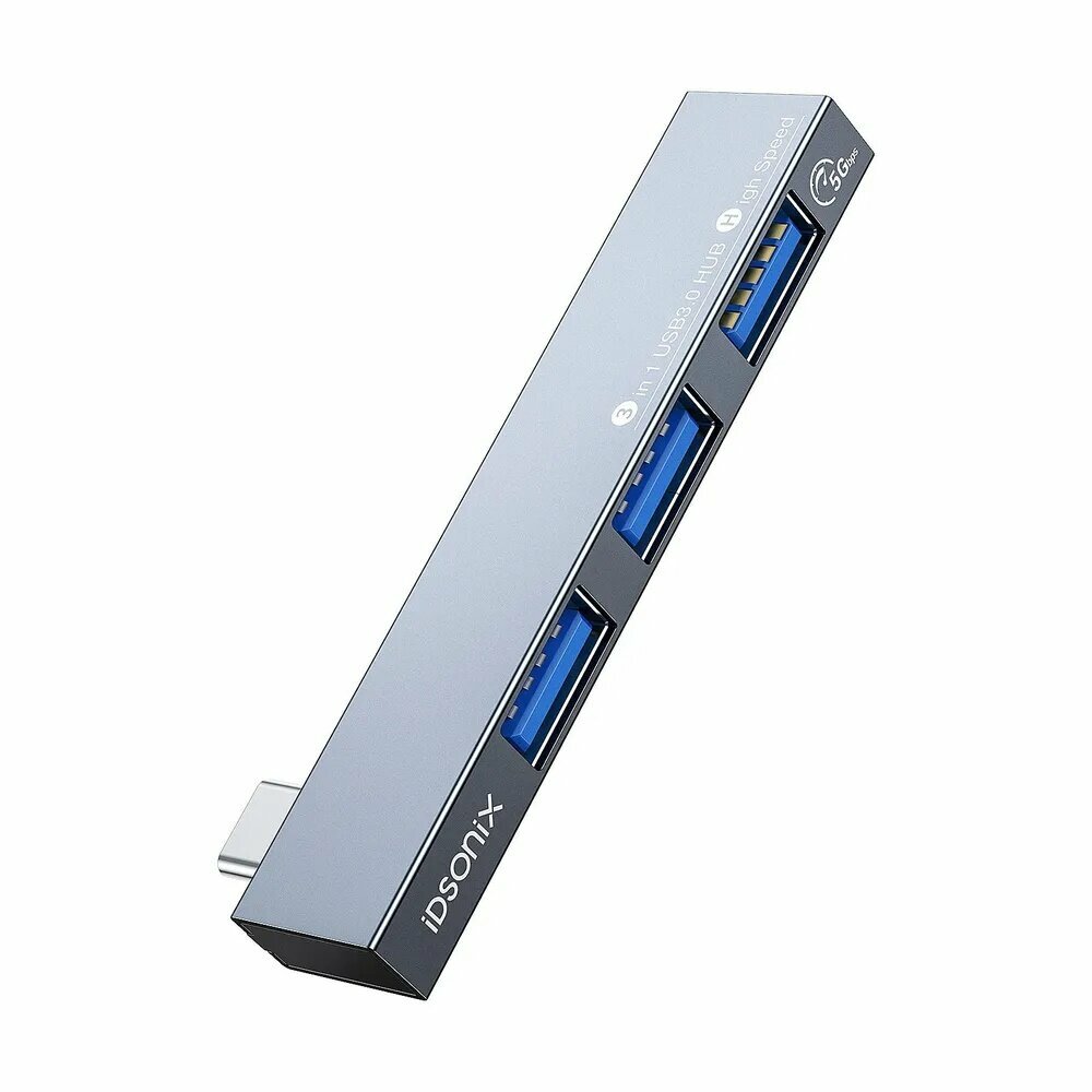 USB HUB iDsonix IEC32-3A usb разветвитель, 1*USB3.0 и 2*USB2.0, адаптер USB-C, Кабели не требуются, Эффективный и портативный, серый
