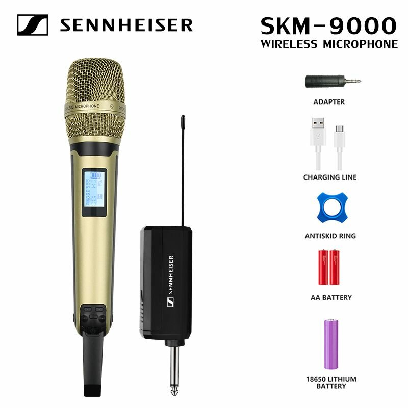Беспроводной ручной микрофон Sennheiser SKM-9000, золотой, с приемником, для караоке, концертов и выступлений