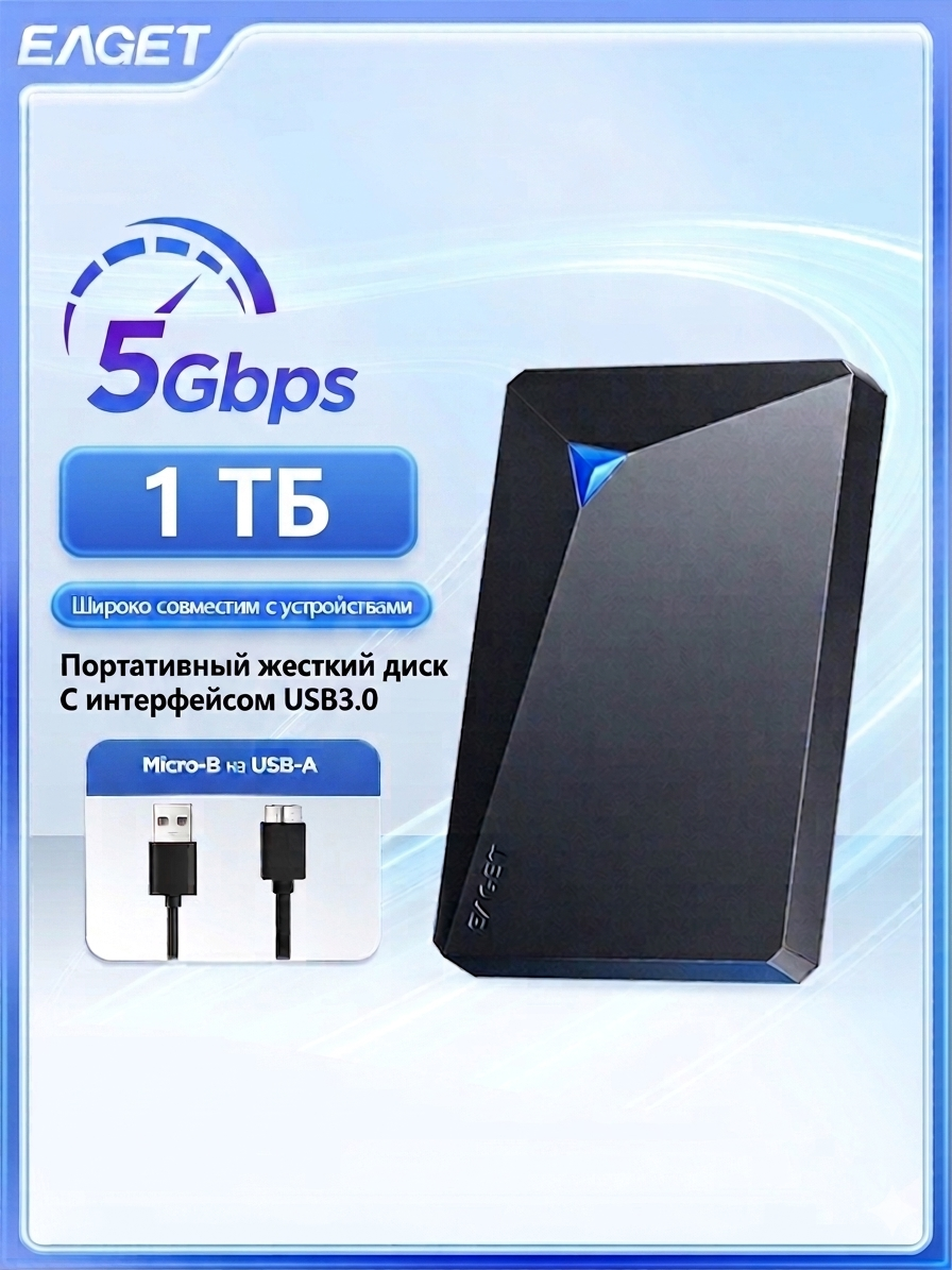 Внешний накопитель 1 ТБ EAGET G20Pro, USB 3.0, двухотсековой. Совместим с ПК, ноутбуками, смартфонами, PS5, Xbox