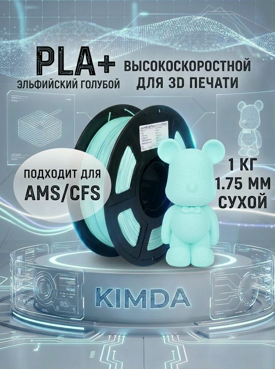 PLA пластик для 3D принтера iSANMATE PLAi6+ HS Elf Blue, эльфийский синий, филамент 1 кг