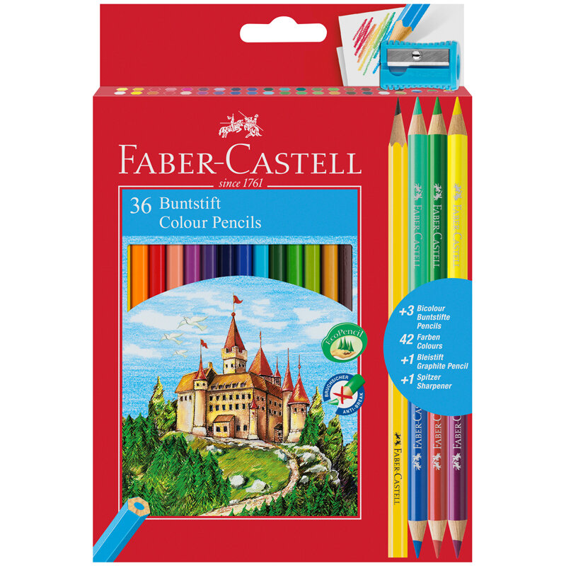 Карандаши Faber-Castell цветные, набор из 36 цветов+4, в карт. упаковке, с точилкой