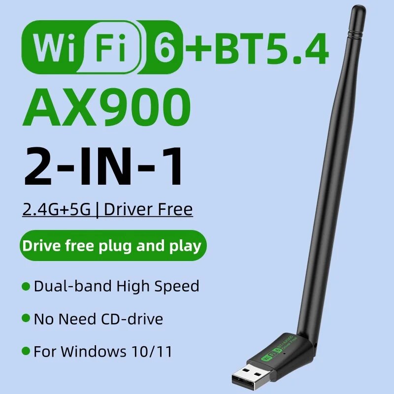 USB-адаптер AX900 WiFi6 600 Мбит/с, Двухдиапазонный (2.4/5 ГГц) С Bluetooth 5.4, Сетевой Приемник Для Компьютеров С Windows 1.