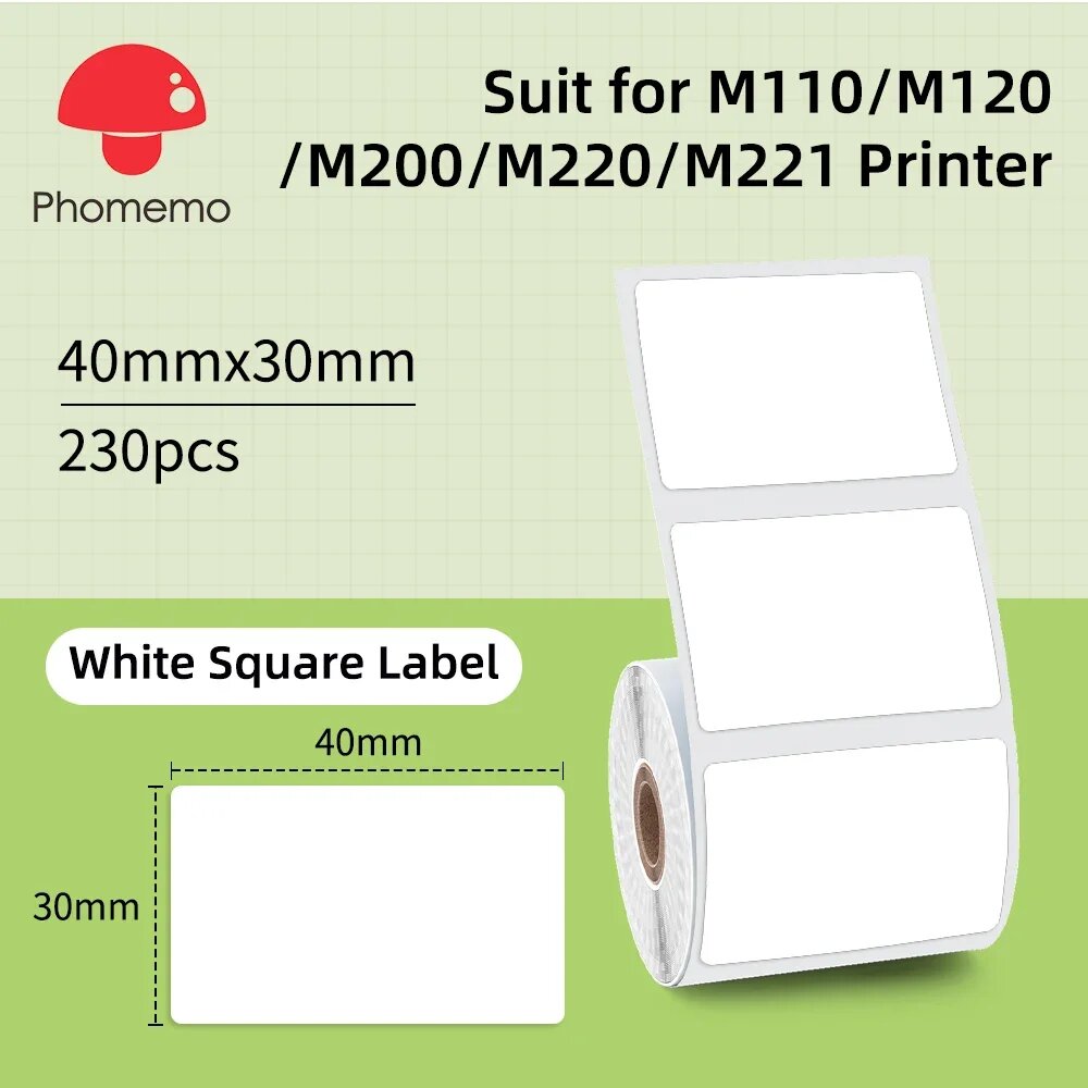 Phomemo наклейки белые 40x30 мм, 230 шт для M110/M120/M200/M2