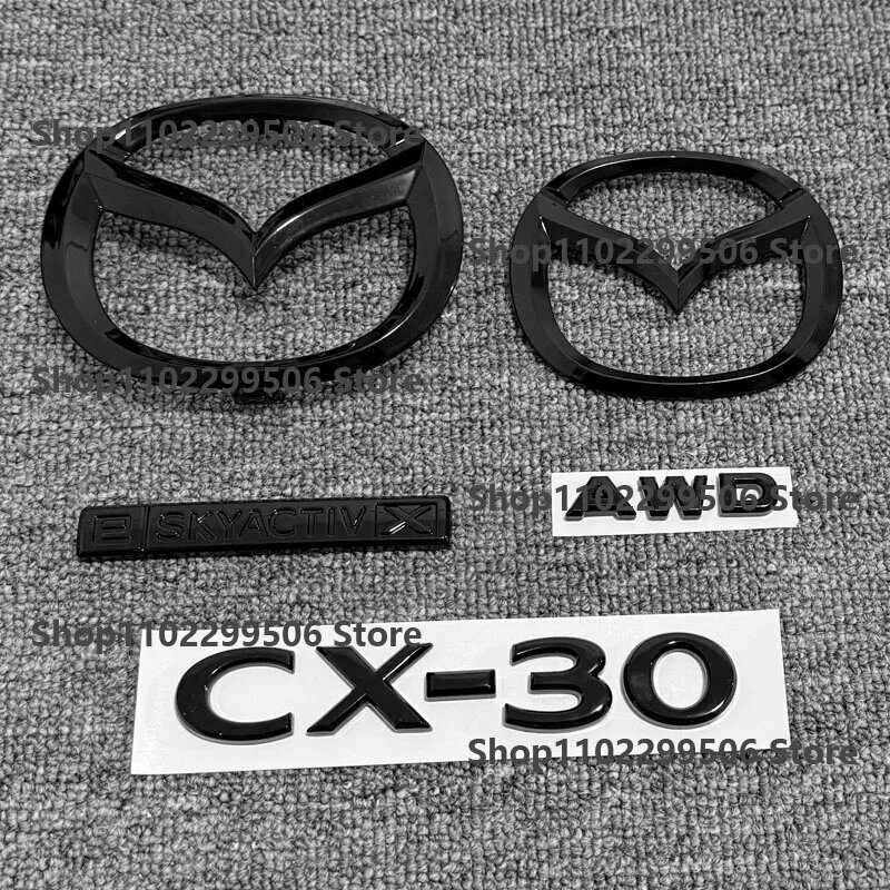 Для Mazda CX-30 черный передний логотип CX30, задний логотип SKYACTIV G E SKYACTIV X AWD, значок с надписью автомобиля, логотип, декоративная наклейка на багажник