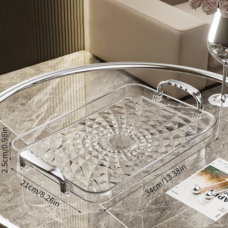 Прозрачный поднос с ручками WORTHBUY, 34x21 см, L Clear Silver