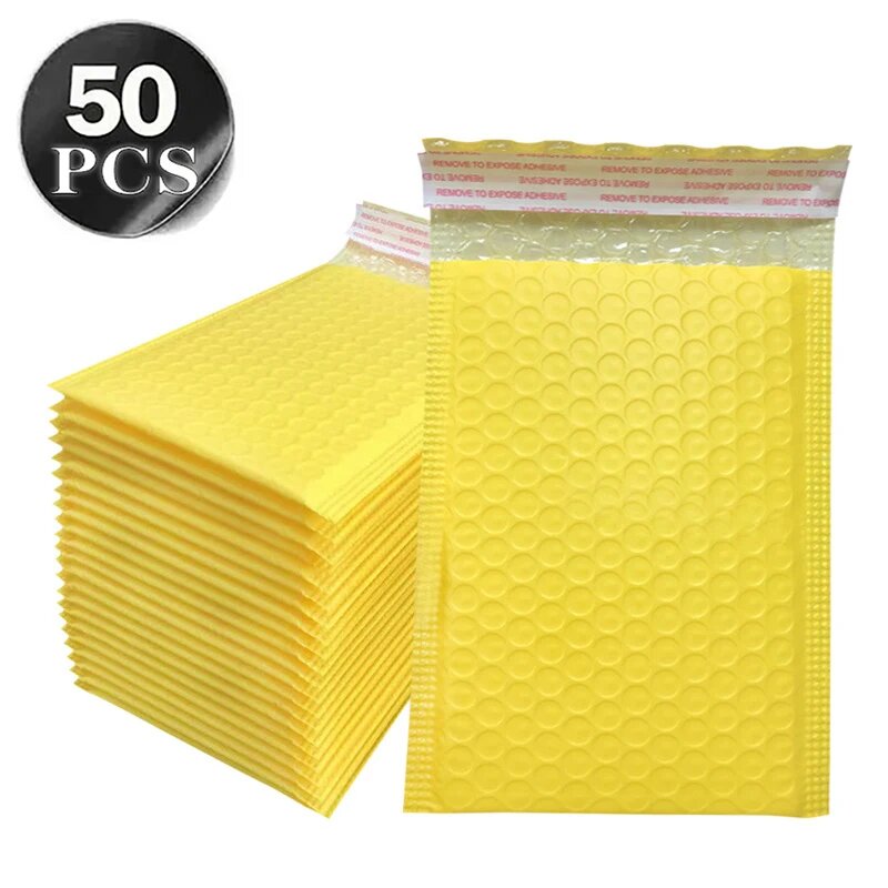 Почтовые пакеты с пузырчатой пленкой 50 шт. Желтый, 13*15 см, Yellow