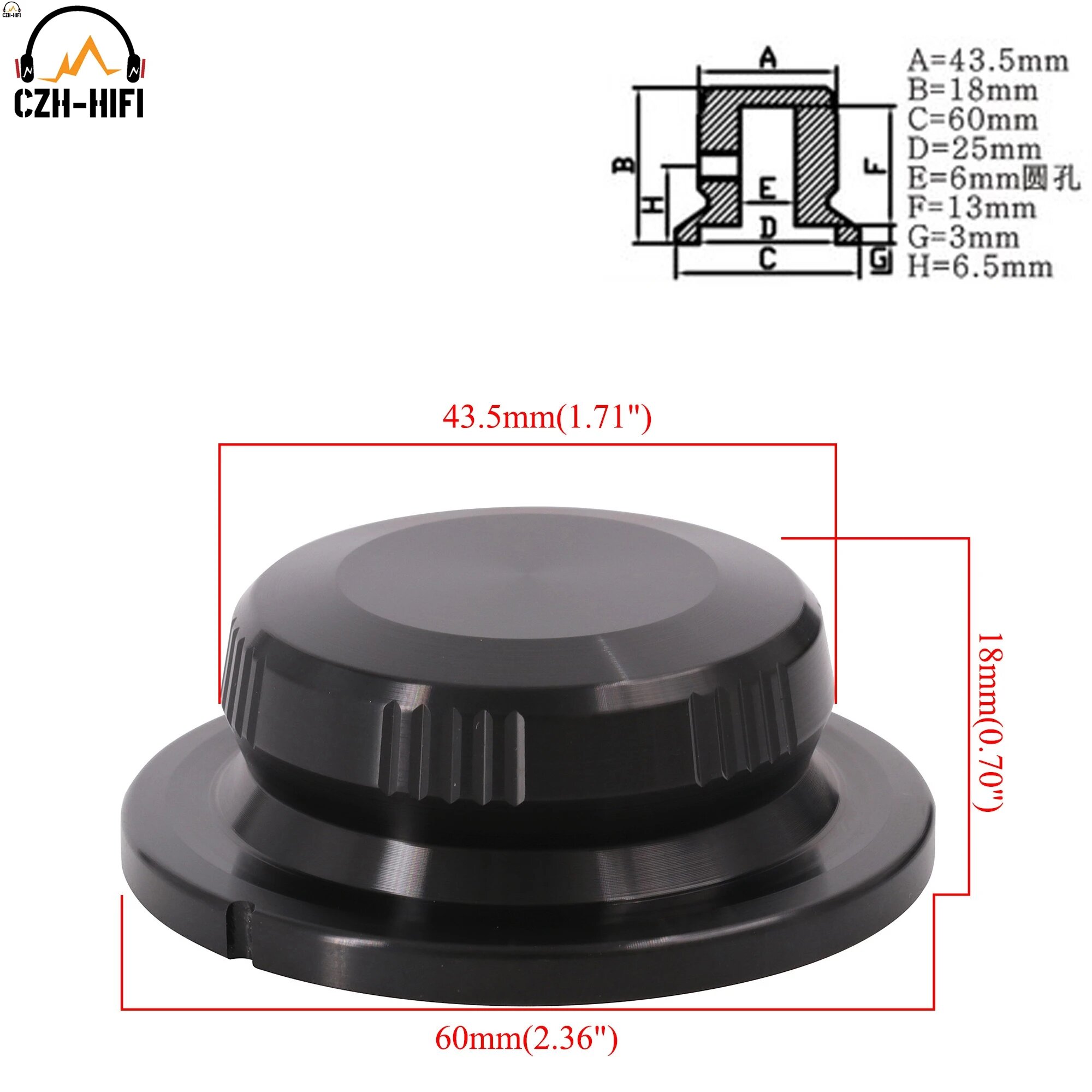 DINWEN Ручка-потенциометр для динамика алюминиевая 40/50/60 мм 60x18mm black