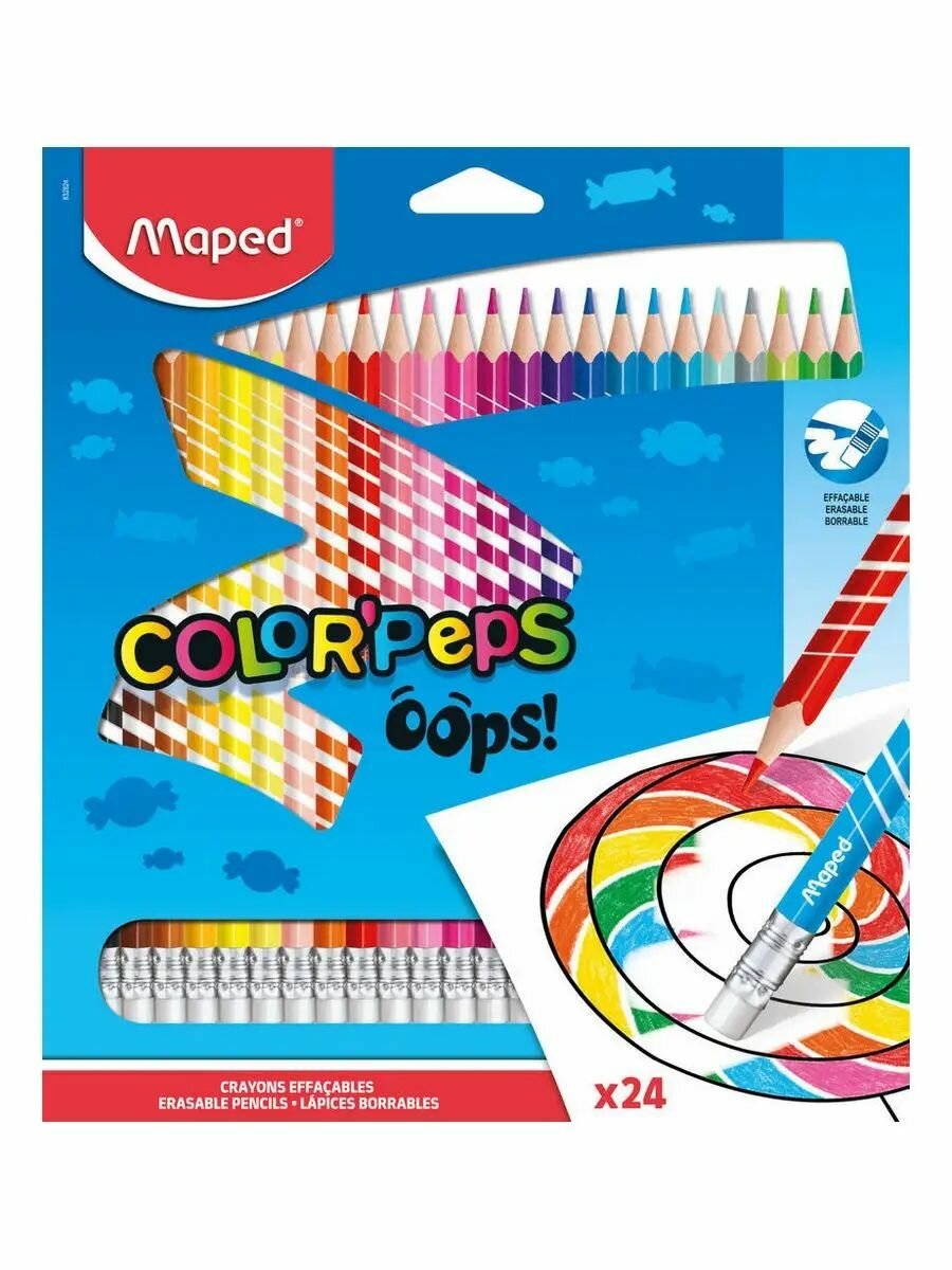 Карандаш цветной 24 цв Color Peps Oops, HB (Твердо-мягкий), с ластиком