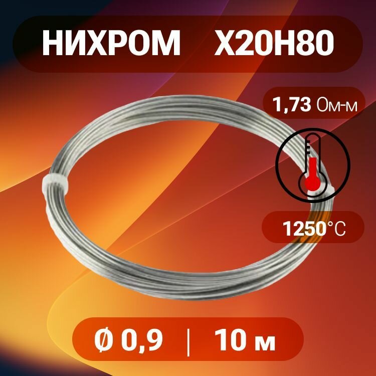 Нихромовая проволока диаметр 0,9 мм количество 10м в бухте / Х20Н80 нихром