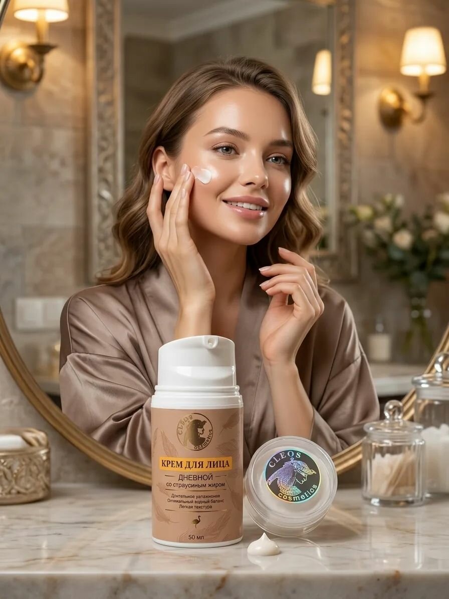Крем для лица Дневной со страусиным жиром "Cleos Cosmetics"