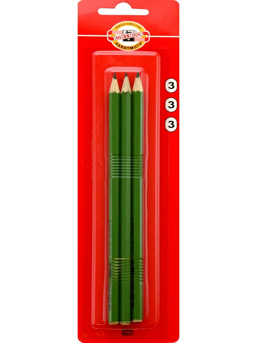 Карандаши чернографитные, H, 3 штуки