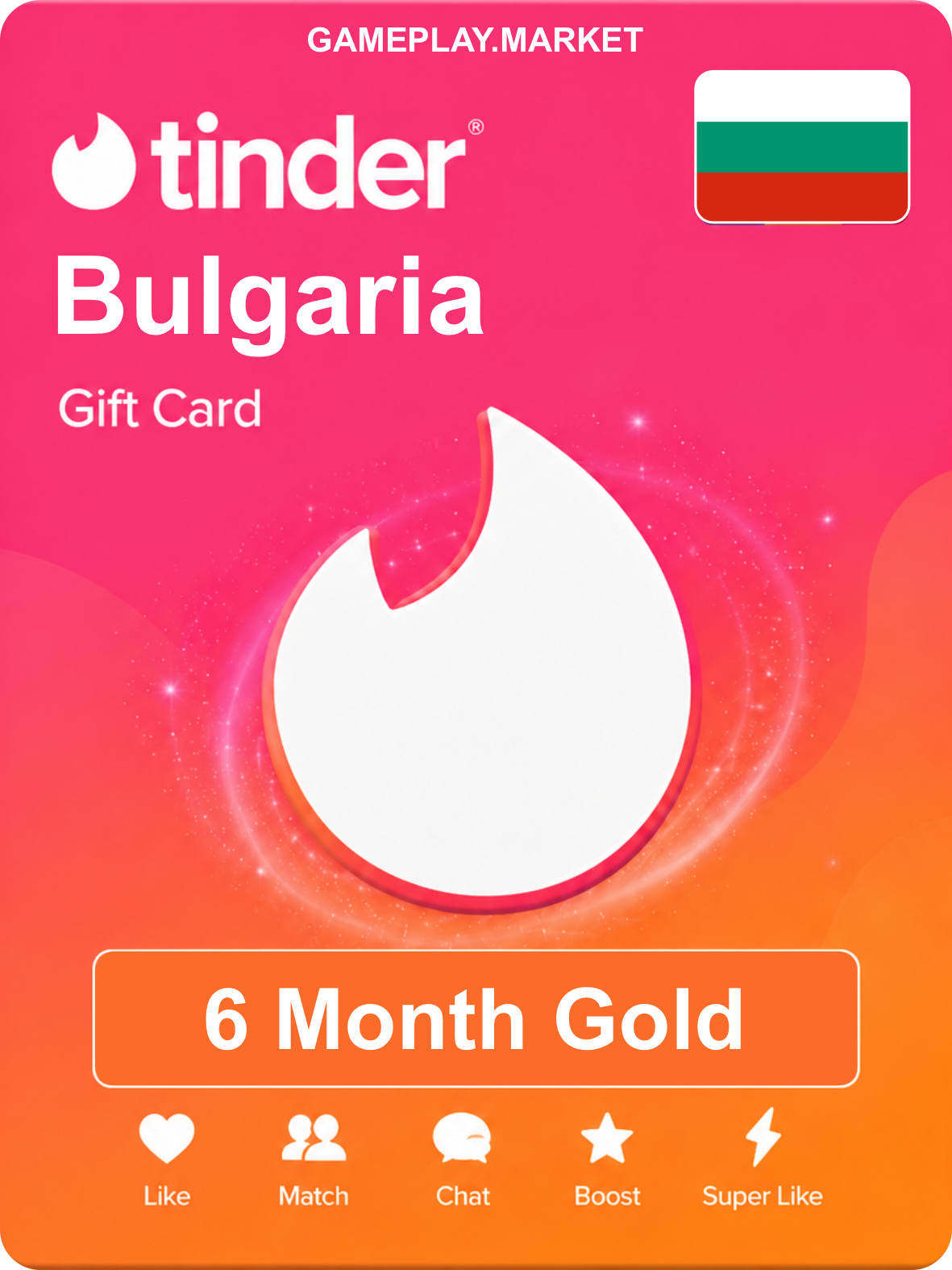 Подарочная карта Tinder Gold 6 месяцев подписки / Для аккаунта Болгарии / Оригинальный цифровой код