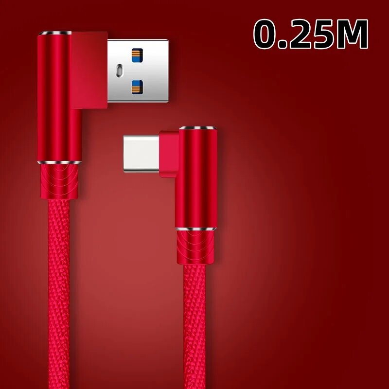 Кабель USB-C 40W 5A, угловой (90 градусов), для быстрой зарядки и передачи данных, 0.25M Red
