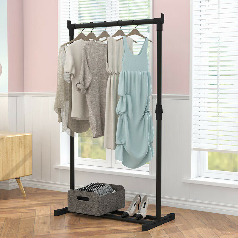 Ourunzhe Clothes Drying Rack, Floor-Standing, for Balcony, Indoor, Bedroom, Fixed Hanger, Storage, Single Pole, Black, 60cm