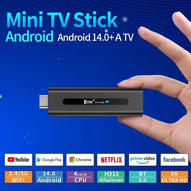 Медиаплеер Смарт ТВ приставка TV98 ATV Stick Android, 2 ГБ/16 ГБ, Bluetooth, Wi-Fi, система караоке