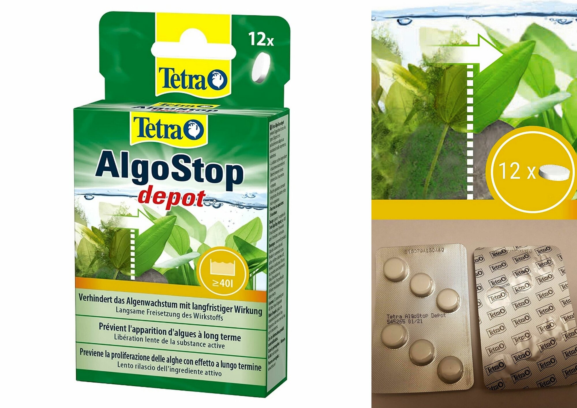 Tetra AlgoStop depot 12 таблеток/на 480л воды, таблетки длительного действия для уничтожения водорслей в пресноводном аквариуме