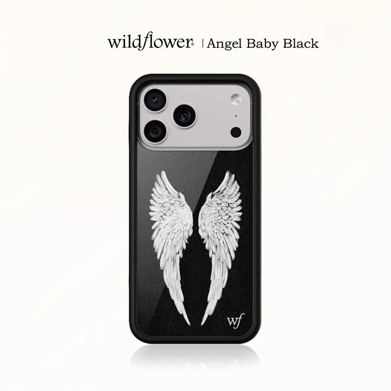 Чехол для телефона Wildflower INS Angel Baby Black для iPhone 11 12 13 14 15 16 17 Pro Max Plus с 3D розовыми крыльями ангела, ударопрочный чехол wf